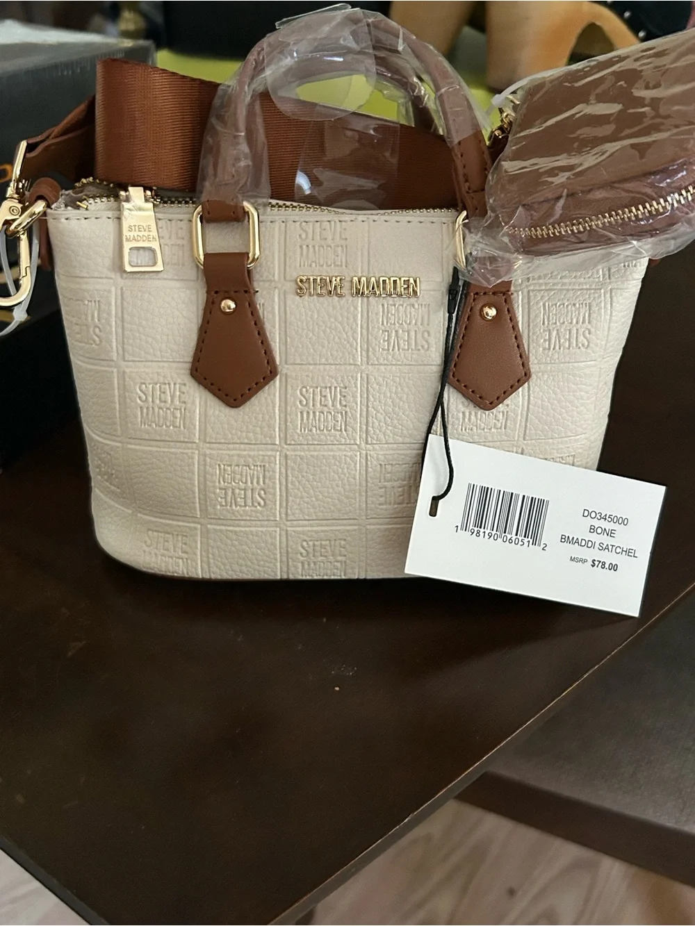 Steve Madden | Bags | Steve Madden Bone And Brown Satchel With Gold ...